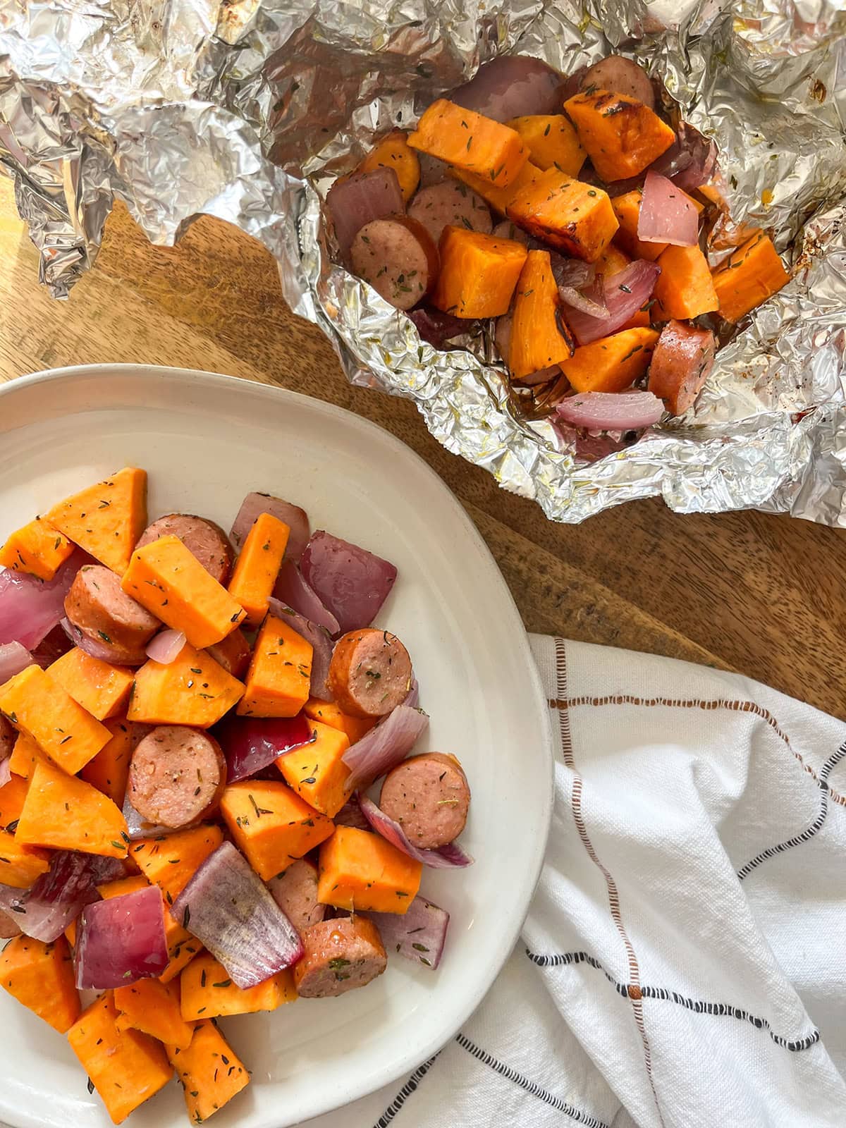 Polish Sausage and Sweet Potato Foil Packets - Up North Nosh